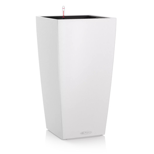 22" White Cubico Outdoor Planter with Water Reservoir | Pool Central