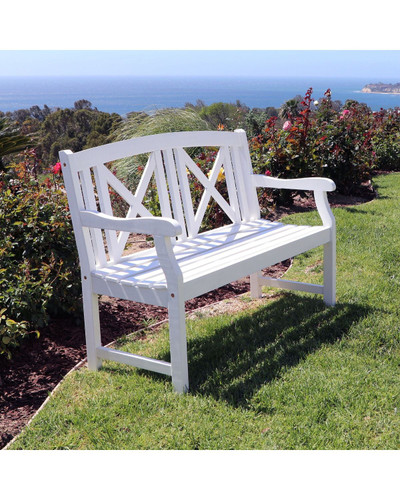 48" White Painted Finish X Back Outdoor Furniture Patio Bench | Pool ...