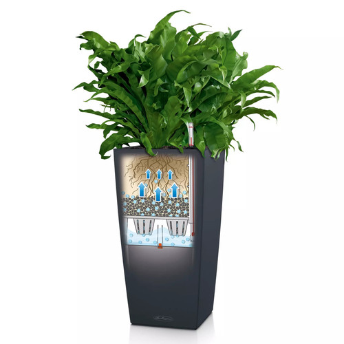 30" White Cubico Outdoor Planter with Water Reservoir | Pool Central