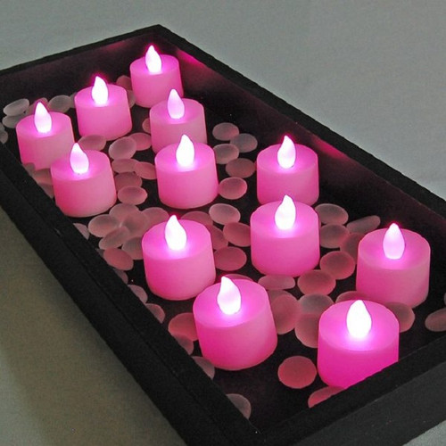 Set of 12 Flickering Pink Battery Operated LED Tea Lights 1.5" | Pool ...