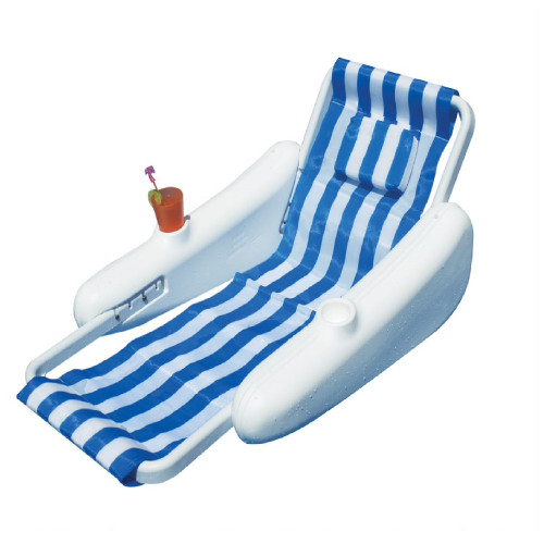 52" Blue & White Striped Sling Style Sunchaser Floating Pool Lounger ...