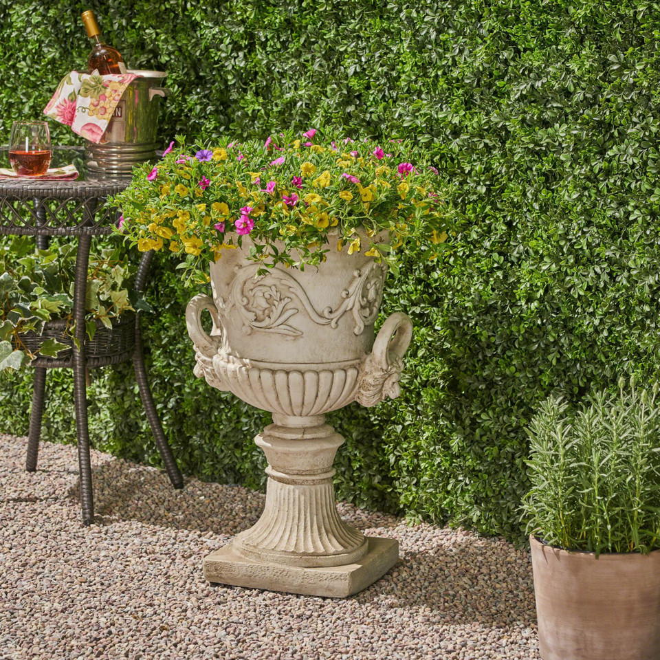 28.25" Antique White Multi Purpose Outdoor Urn Planter | Pool Central