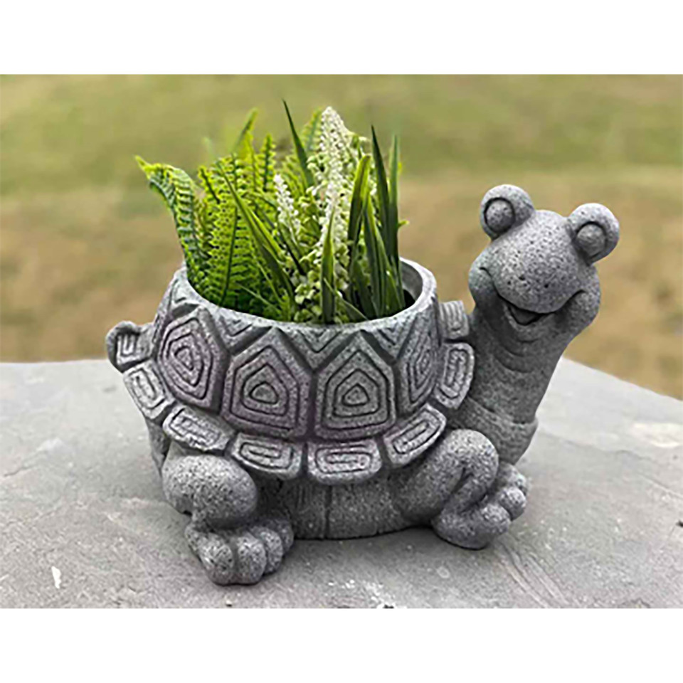 11" Gray Smiling Tortoise Decorative Outdoor Planter | Pool Central