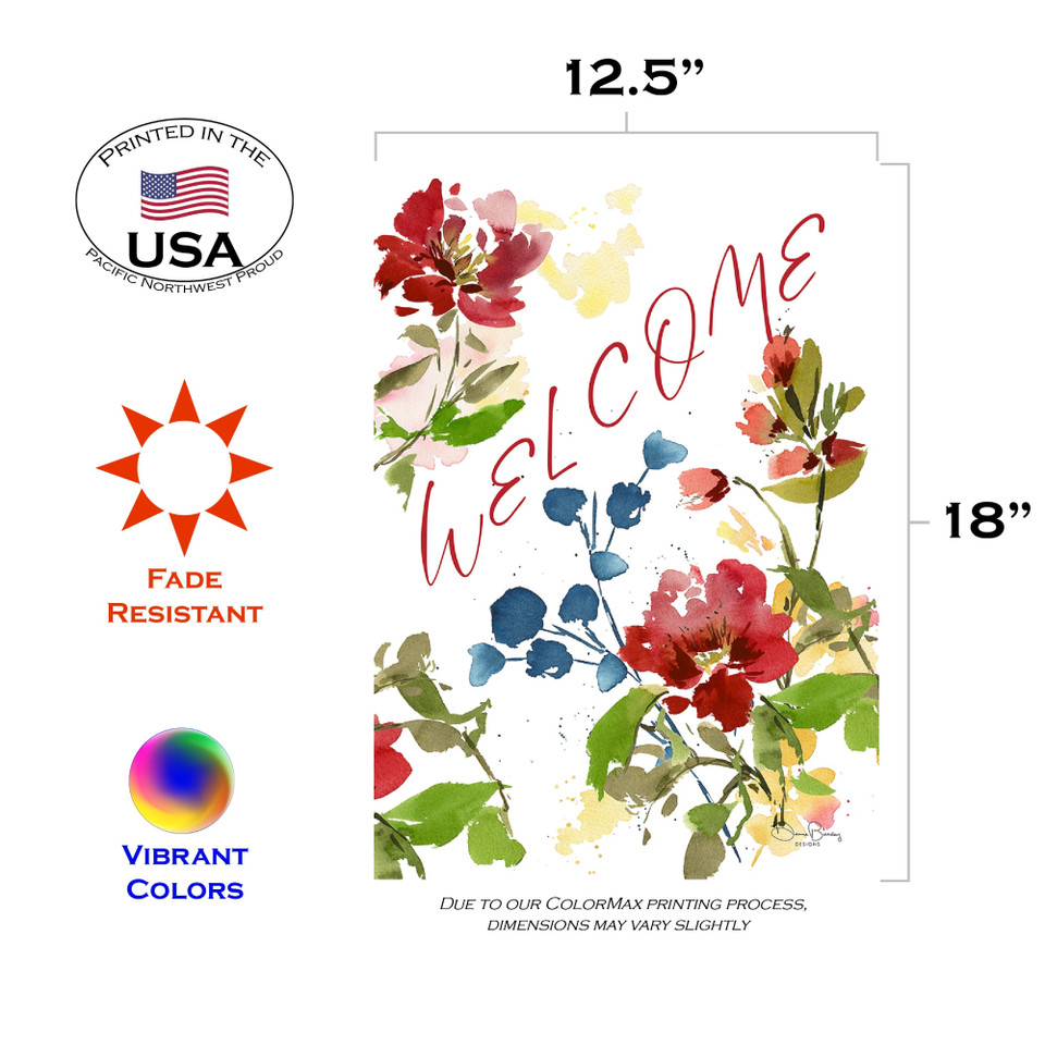 Red & Green Welcome Blooms Outdoor Garden Flag 18" x 12.5" | Pool Central