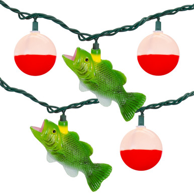 10 Count Bass & Bobber Novelty String Lights, White Wire | Pool Central