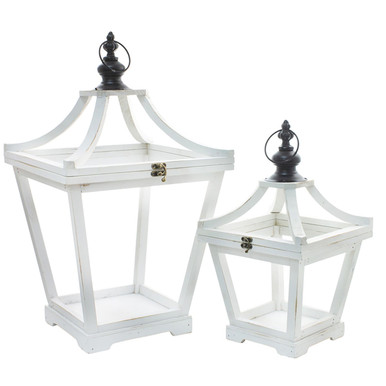 Set of 2 White Rectangular Lanterns | Pool Central