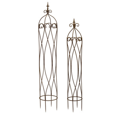 Set of 2 Bronze Metal Trellis Garden Obelisks 67.5" | Pool Central