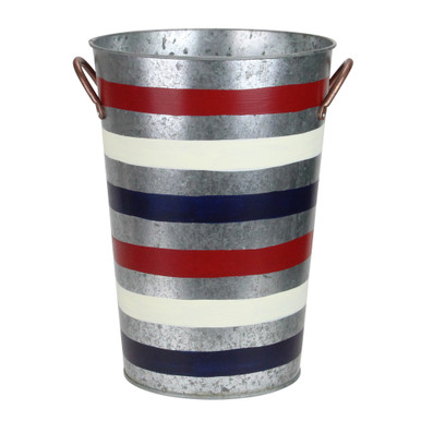 12" Red & White Striped Patriotic Outdoor Garden Planter Bucket | Pool ...