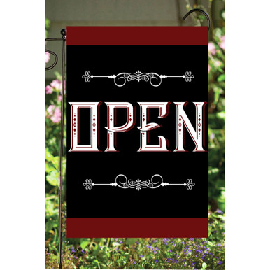 Black & Red "OPEN" Rectangular Garden Flag 18" x 12" | Pool Central