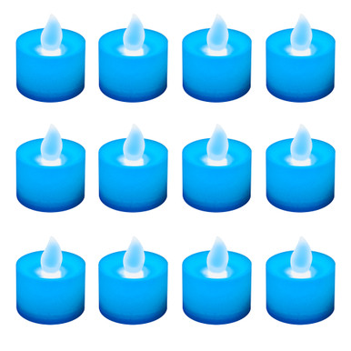 Set of 12 Flickering Blue Battery Operated LED Tea Lights 1.5" | Pool ...