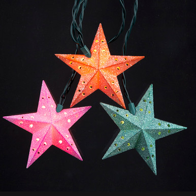 Set of 10 Glittered Multi-Color Star Novelty Christmas Lights - 10 ft ...