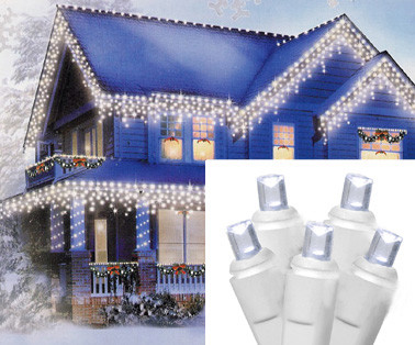 70 White LED Wide Angle Icicle Christmas Lights - White Wire | Pool Central