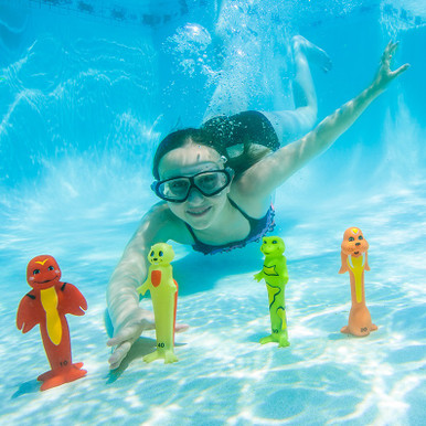 Set of 4 Vibrantly Colored Animals Shaped Swimming Pool Dive Sticks 7 ...