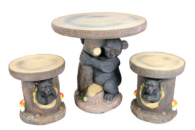 3pc Black Bear Hugging Tree Table & Chair Novelty Garden Patio ...