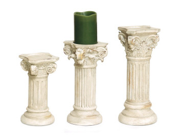 Set of 3 Ornate Italianate Roman Style Column Pillar Candle Holder ...