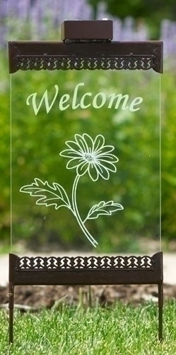 Pack of 2 Solar Powered Lighted "Welcome" Flower Lawn Yard Art ...