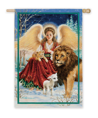 Religious Inspirational Angel, Lion, & Lamb Christmas Flag 29" x 43 ...