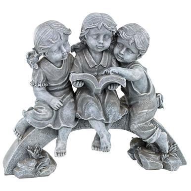 18" Scholars Children's Reading Outdoor Garden Statue | Pool Central