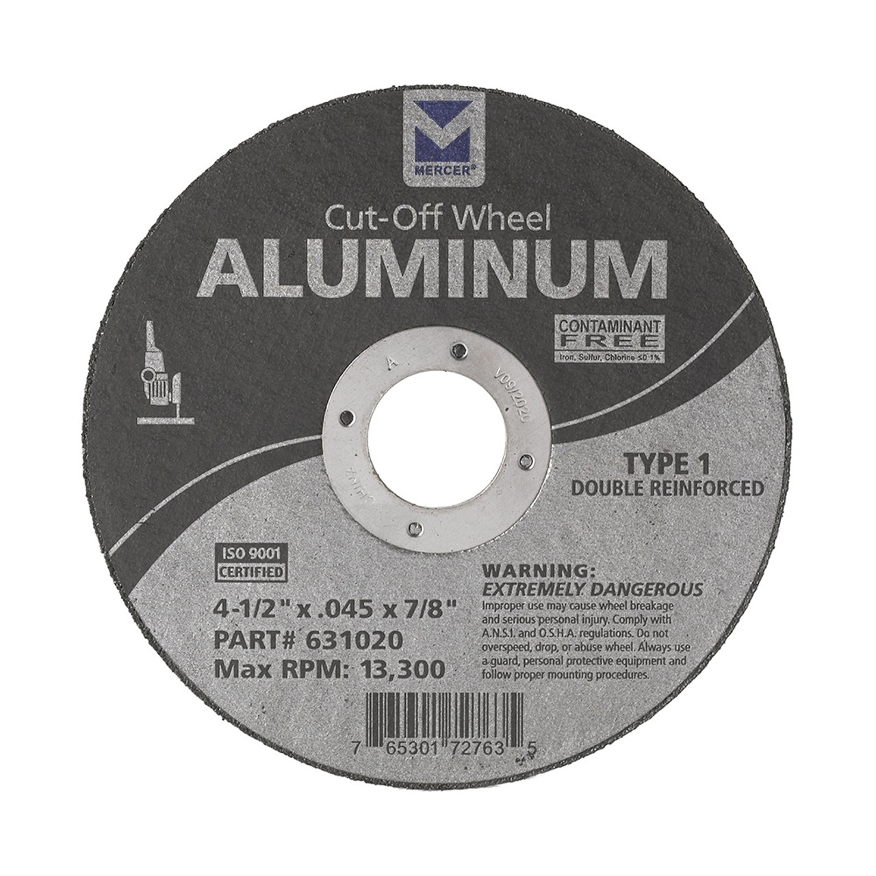 4 1 2 x .045 x 7 8 Type 27 Double Reinforced Thin Cut Off Wheels for Aluminum Mercer Abrasives 633020 50 Pkg. AFT Fasteners