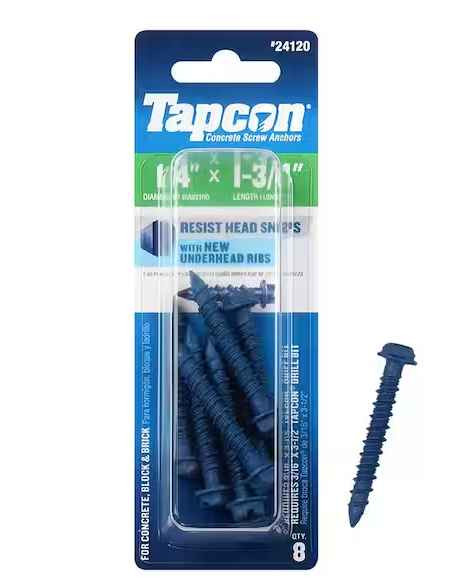 Tapcon 1/4" x 1-3/4" Concrete Slotted Hex Washer Head Screw Anchor, (8 ...