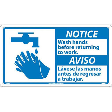 NMC "Notice Wash Hands Before Work" Sign, Billingual | AFT Fasteners