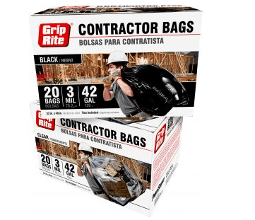 Grip Rite All Purpose Contractor Bags, Black, 3 Mil, 42 Gal, 33 in. x ...