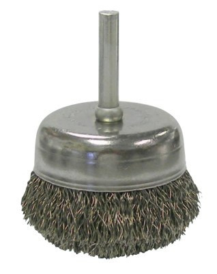 Weiler® Stem-Mounted Crimped Wire Cup Brush, 2 in Dia., .0118 in Steel ...