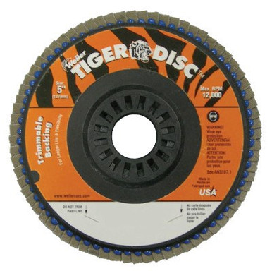 Weiler Trimmable Tiger Flap Discs, 5 in, 40 Grit, 7/8 in Arbor, 12,000 ...
