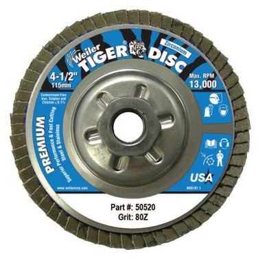 Weiler Tiger Disc Angled Style Flap Disc, 4-1/2 in, 80 Grit, 5/8 Arbor ...