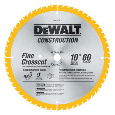 DeWalt 10" 60T CARBIDE CIRCULAR, 1/EA, #DW3106 | AFT Fasteners