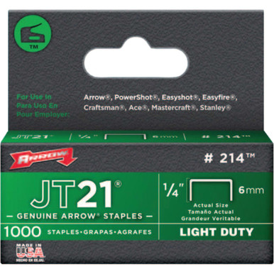 Arrow Fastener JT21 Light Duty 7/16" Staples, 1/4" Leg, (1,000/Pack ...