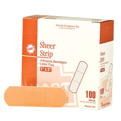 HART Health Sheer Adhesive Bandage Strip, 1" x 3", 100/Box | AFT Fasteners