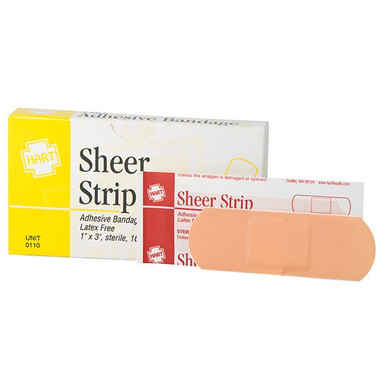 HART Health Sheer Adhesive Bandage Strip, 1" x 3", 16/Box | AFT Fasteners