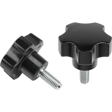 Kipp Five Lobe Grips w/External Threads, D=M06X12, D1=32, H=22.4, Style ...