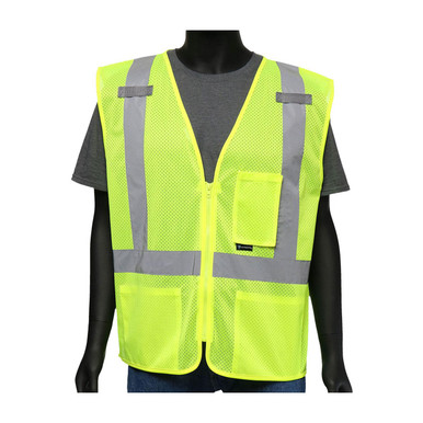 Viz-Up ANSI 107 Type R Class 2 Three Pocket Mesh Vest, Hi-Vis Yellow ...