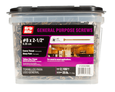 Grip Rite #8 x 2-1/2" Interior General Construction Screws, Gold (25 lb ...