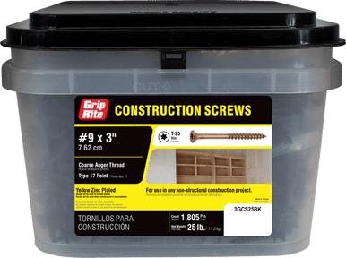 Grip Rite #9 x 3" Interior General Construction Screws, Gold (25 lb ...