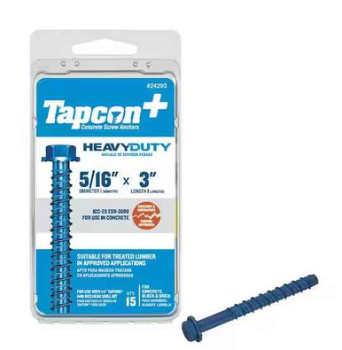 Tapcon 5/16" x 3" Concrete Hex Washer Head Screw Anchor, (15 pc-Pack/6 ...