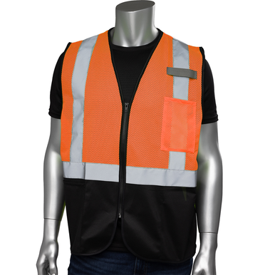 PIP ANSI Type R Class 2 Three Pocket Mesh Vest with Black Bottom Front ...