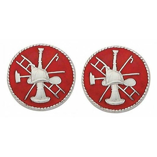 Collar Insignia - Red Enameled PAIR (15/16") FIREFIGHTER SCRAMBLE (Silver)