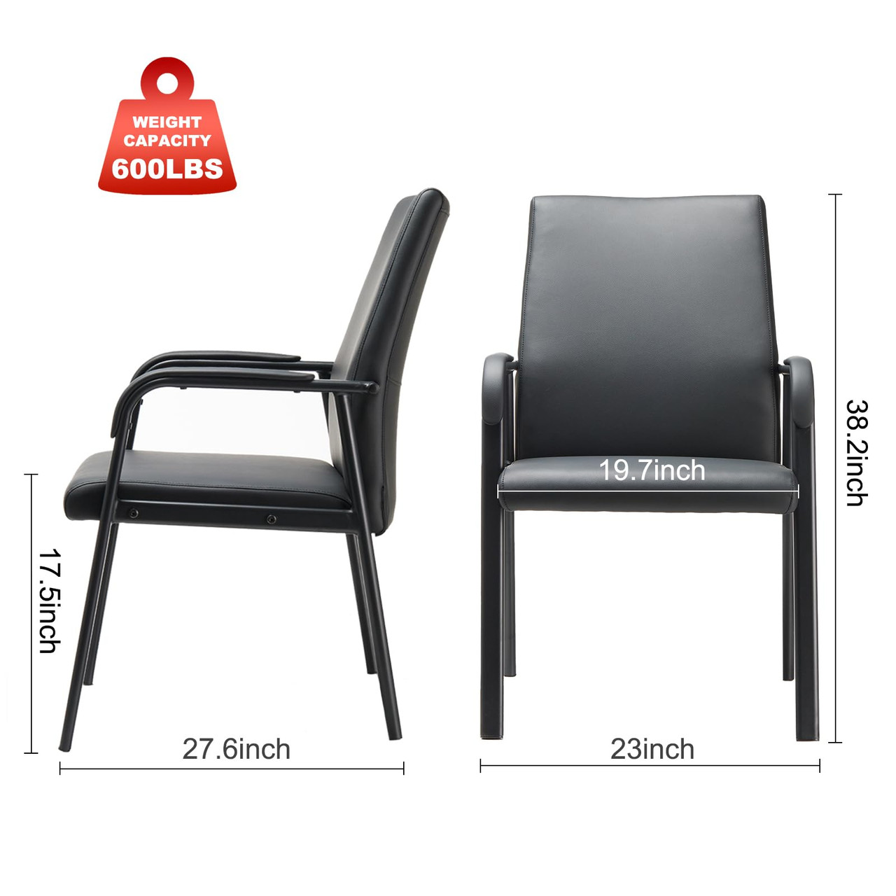 Humanspine 2 Pack Office Guest Reception Chair 600 lbs Capacity Leather ...