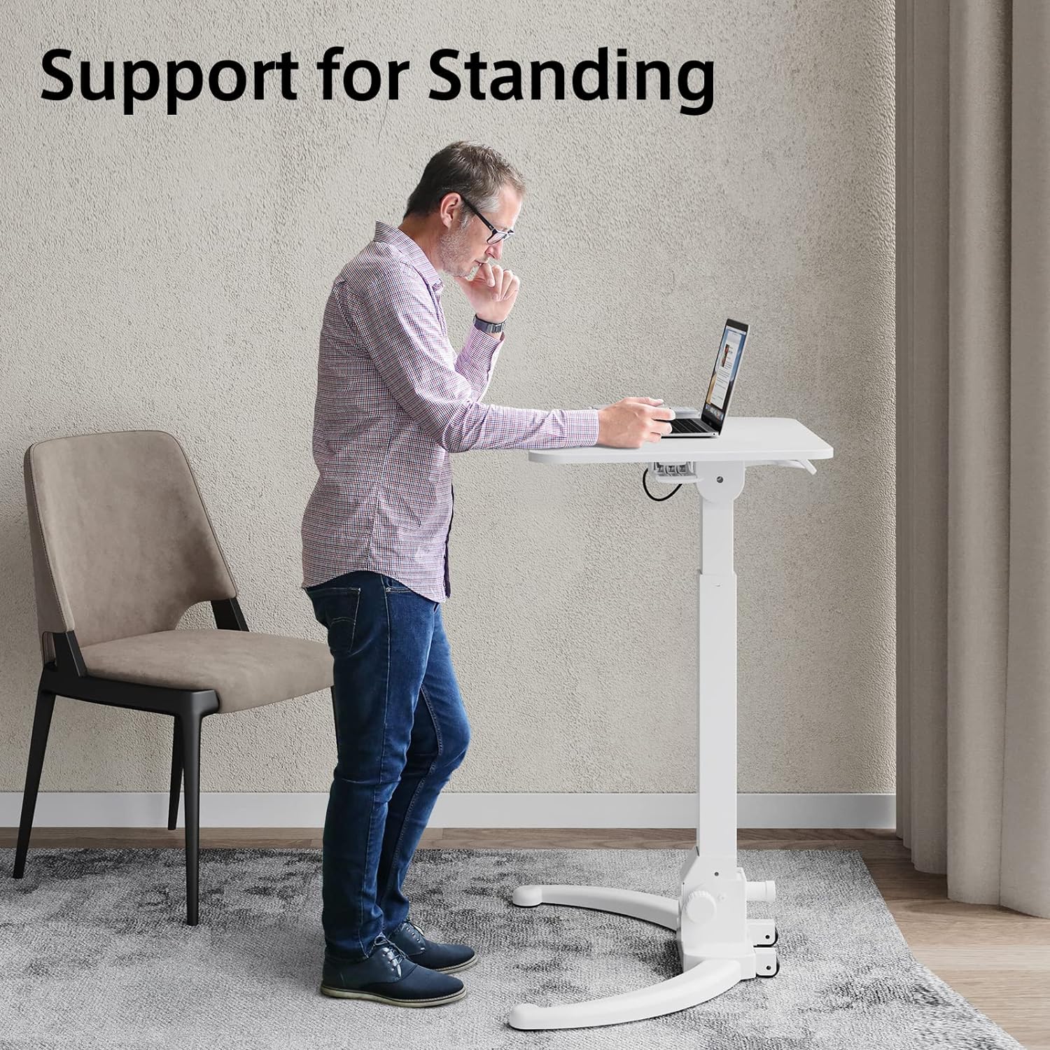 Humanspine Foldable Mobile Standing Desk Pneumatic Height Adjustable Sit Stand Desk 90 Tiltable Rolling Laptop