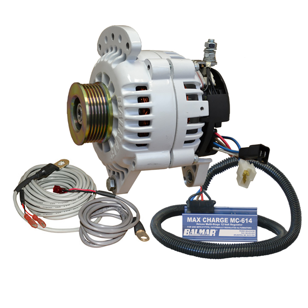 Balmar Alternator 250 AMP Kit 12V 4" Dual Foot Saddle Dual Vee Pulley Regulator & Temp Sensor ...