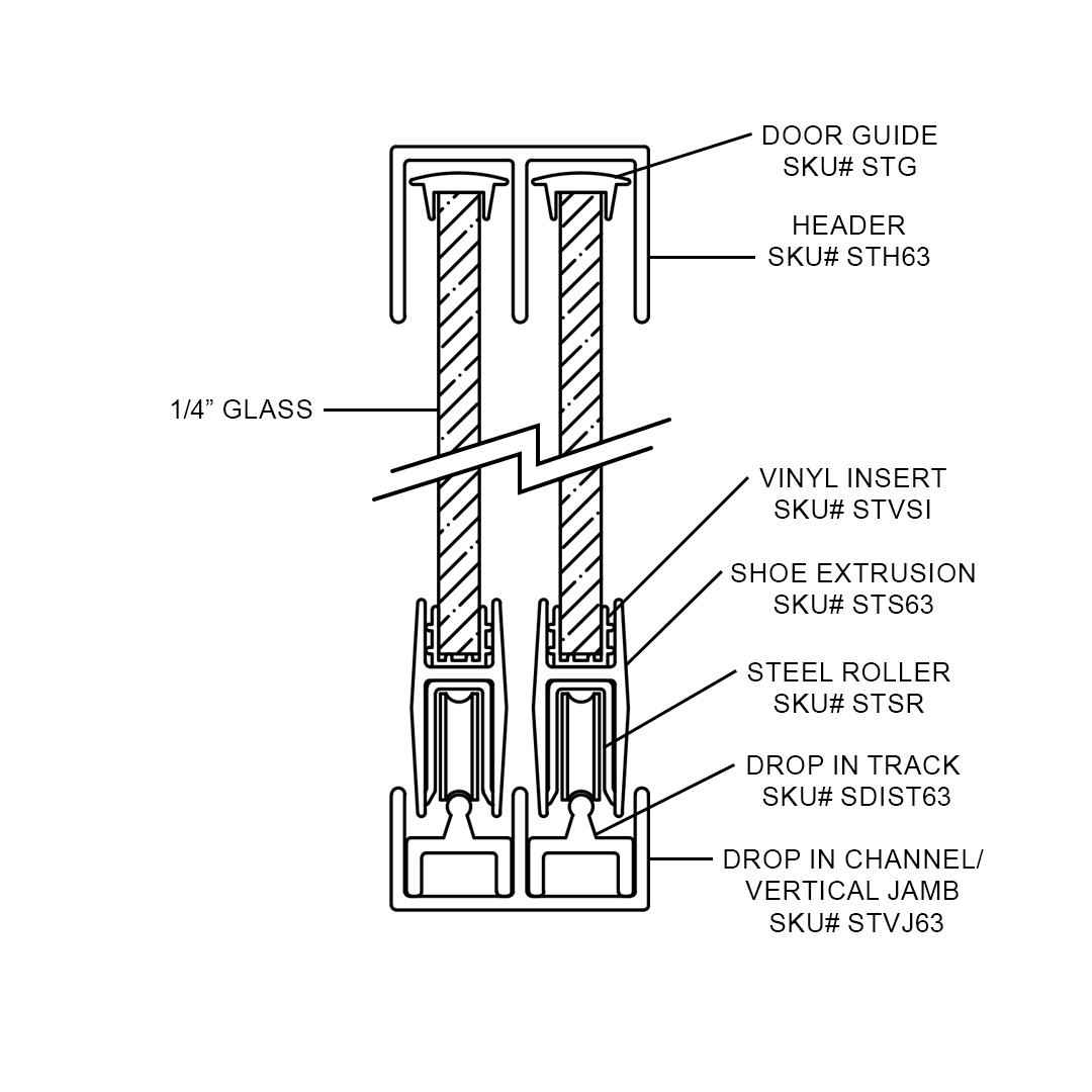 Slide Track - Economy - Single Drop-In Channel: 5/8" Width x 9/16 ...