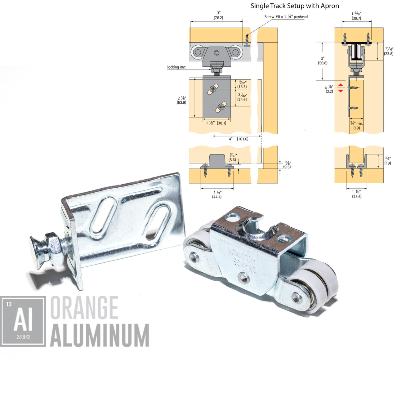 Sliding Door Track - Accessory: Single Apron | Orange Aluminum