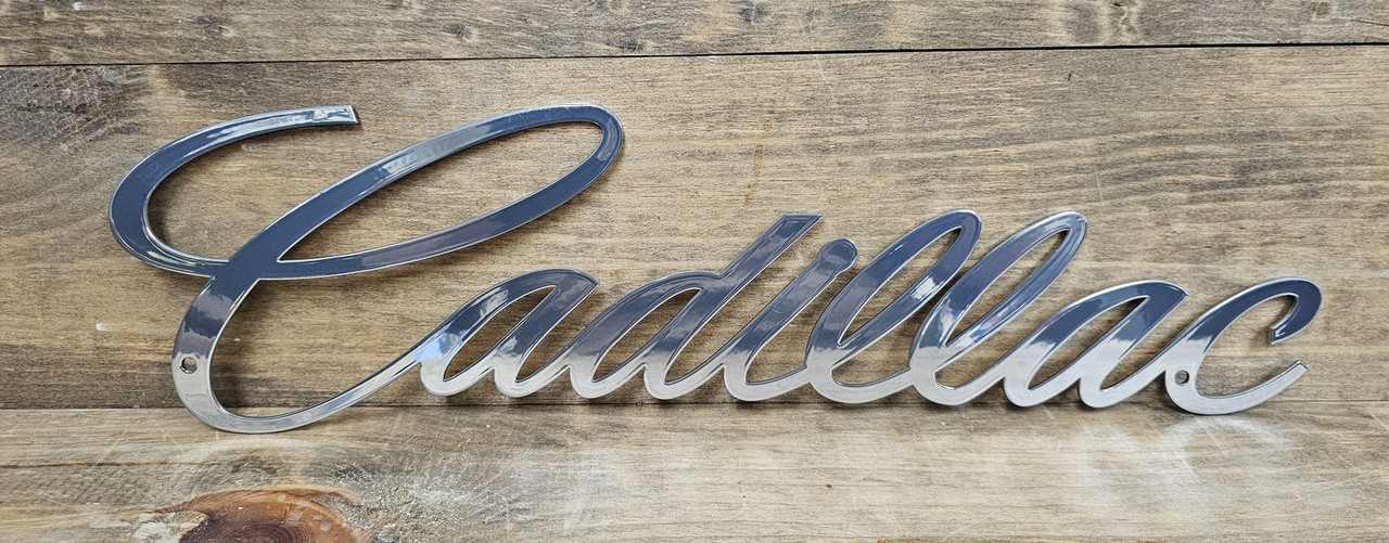 Cadillac Script Logo Chrome Steel Sign