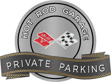 Hot Rod Garage Private Parking Corvette C3 Cross Flags Steel Sign 18" X ...