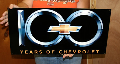 Chevy 100 years Black Steel sign 24" x 12"