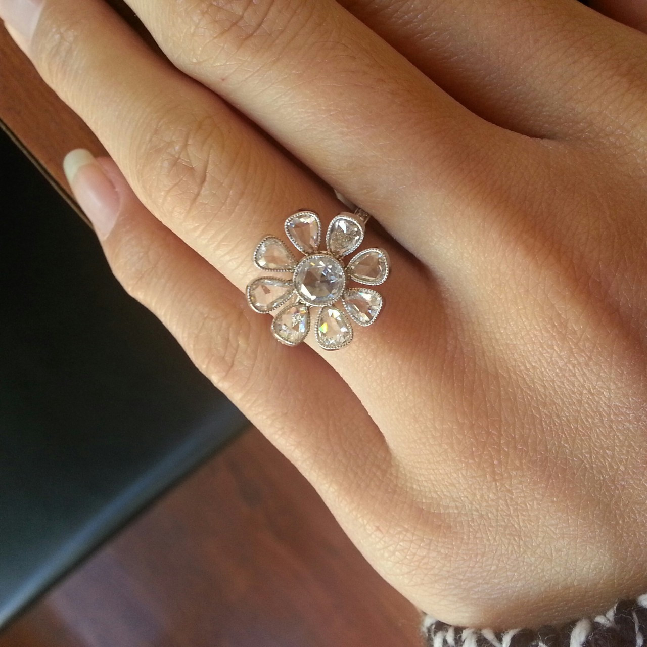 Rose Cut Platinum Flower Ring | Vintage Flower Enagagement Ring NYC