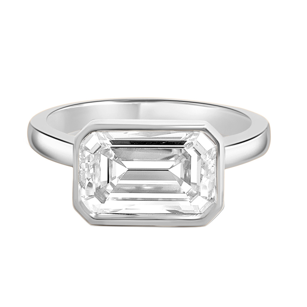 Bezel Emerald Cut Diamond Engagement Ring | Diamond Engagement Rings ...